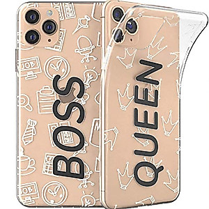 Toik Matching Couple Cases for Apple iPhone 11 Pro Xs Max Xr 10 X 8 Plus 7 6s 5s SE Cover Boyfriend Clear Lightweight Queen Basic Pattern Cute Protective Soulmate Boss Silicone Anniversary Simple