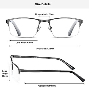 EYECEDAR 5-Pack Reading Glasses for Men Blue Light Blocking Gunmetal Gray Metal Half Frame Spring Hinges Readers Glasses Mens Readers 1.5