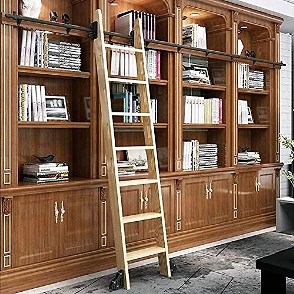 Sliding Library Ladder Hardware (No Ladder) Sliding Barn Door Kit with Floor Roller Wheels 3.3ft- 20ft Rolling Ladder Hardware Library Sliding Ladder Hardware Kit+ Extention Tracks (No Ladder) ( Size