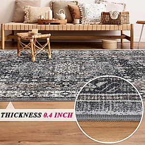 Mcadore 5x7 Area Rugs Washable Boho Rug, Non Slip Carpet for Living Room, Boho Vintage Design Rug, Foldable Soft Low-Pile Rug, Vintage Brown