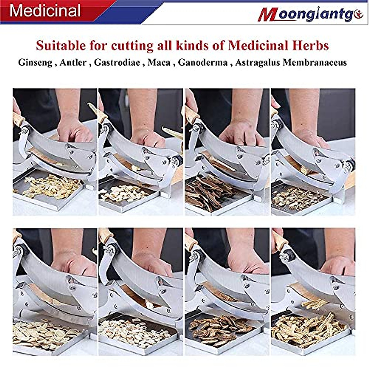 Moongiantgo Biltong Slicer Chinese Medicine Radiused Beef Jerky Cutter, 0-0.5” Adjustable Thickness, Wooden Base Herb Root Cutting Machine for Ginseng Antler Gastrodiae Maca Ganoderma