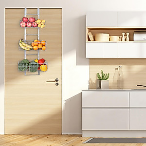 Detachable 3-Basket Over The Door Organizer, Heavy Duty Iron Hanging Shelf Door Back Storage Organizer Rack for Kitchen, Bathroom(Black).