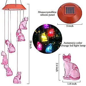Cat Solar Wind Chimes Light,Solar Cat Wind Chimes for Outside,Cat Solar Light Gifts Women Birthday/Thanksgiving/Christmas,Solar Cat Chimes Garden Decor