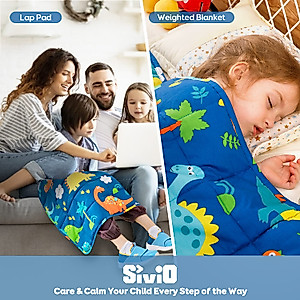 Sivio Weighted Lap Pad for Kid 2lbs 100% Cotton Weighted Blanket for Children Sensory Weighted Lap Blanket for Kids Indoor Outdoor, 19 x 21 Inch, Blue Dinosaur