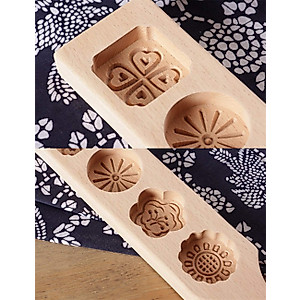 K JINGKELAI MoonCake Mold Chinese Traditional Mid-autumn Festival Moon Cake Mold 4 Flowers Wooden Handmade Baking Mold for Muffin Mooncake Cookie Biscuit Chocolate Pumpkin Pie