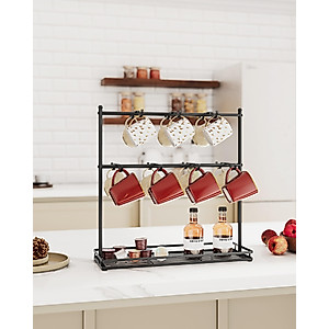 OROPY Coffee Mug Holder for Countertop, 14-Hook Mug Tree Rack for 14 Cups, 2 Tier Mug Display Stand with Heavy Duty Metal Base