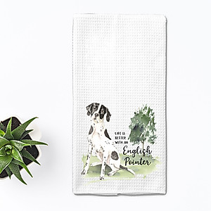 Watercolor Life is Better with an English Pointer Microfiber Kitchen Tea Bar Towel Gift for Animal Dog Lover