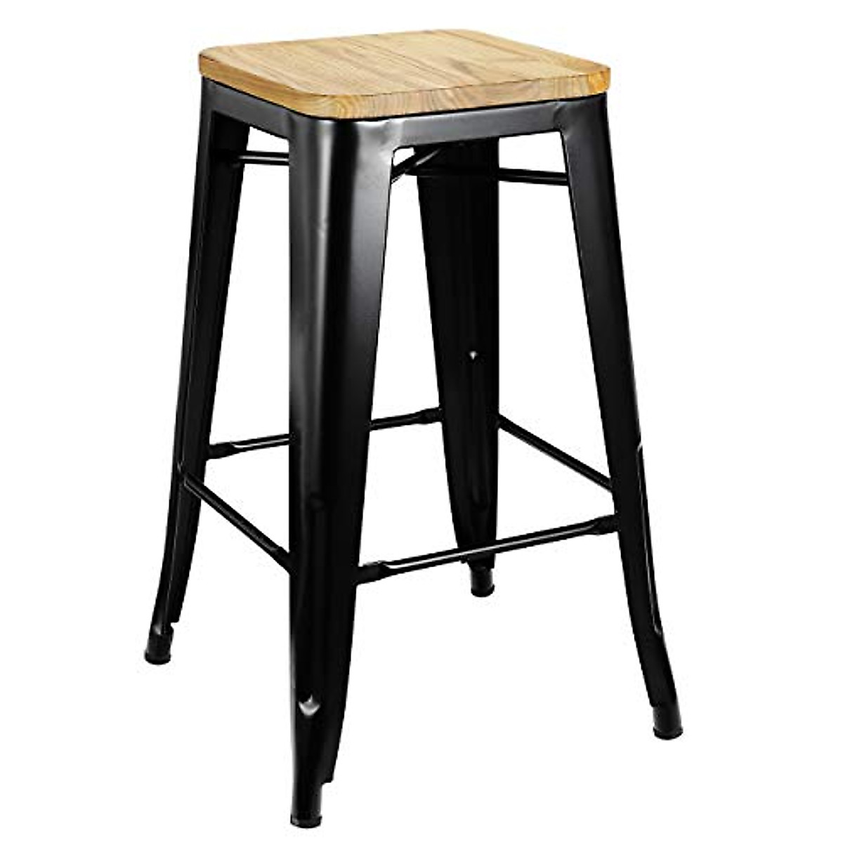 ZENY Metal Bar Stools Set of 4, Counter Height 26" Stools with Wooden Seat Stackable Indoor/Outdoor Barstools, 330 lbs Capacity