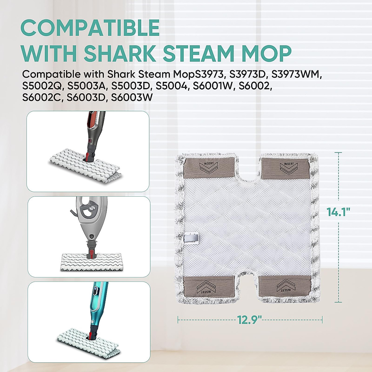 3 Pack Steam Mop Pads Replacement P184WQ for Shark Lift-Away Pro & Genius Steam Pocket Mop System S3973 S3973D S3973WM S5001 S5002Q S5003A S5003D S5004 S5004W S6001W S6001WM S6002 S6002C S6003D S6003W