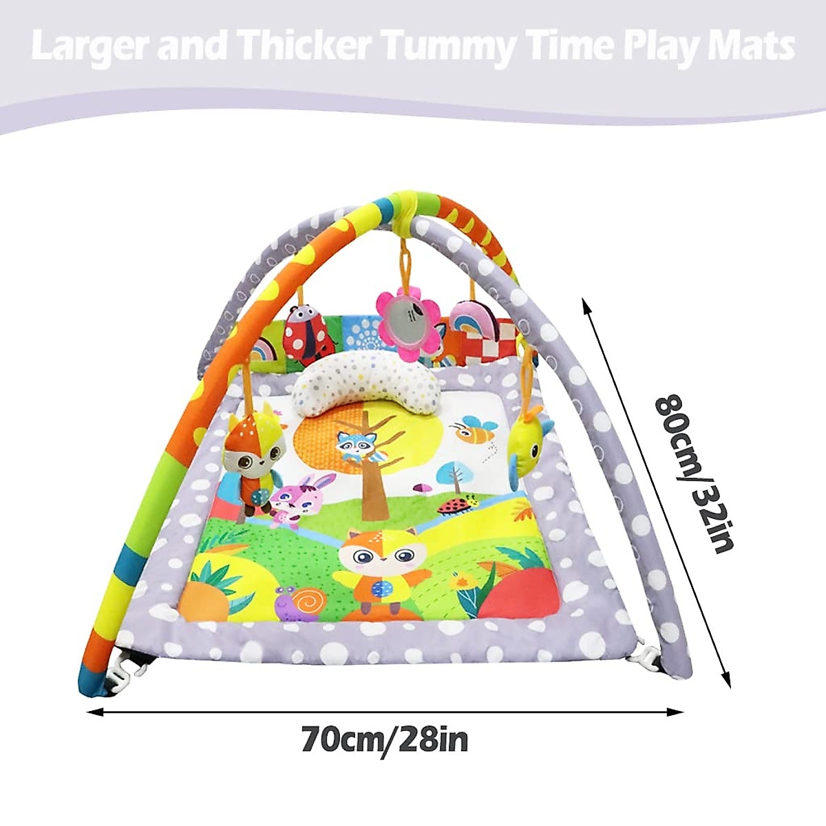 KAKIBLIN Baby Play Gym Mat, 4 in 1 Tummy Time Activity Play Mats for Baby with 5 Detachable Toys, Foldable Baby Playmats Floor Gyms for Easy Transport, Playpen Function, 80 x 70 CM, Purple