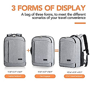 Conworld Travel Backpack 2 in 1, 40L Travel Backpack for Men Women, Flight Approved Combination Carry on Backpack Lightweight Business Weekender Bag Overnight Backpack With 6 Storage Bags, Grey