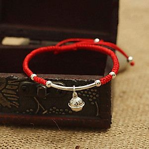 Protection Bracelet for Women and Men Real 925 Sterling Silver Lucky Bell Amulet Red Rope Bracelet Handmade String Adjustable Jewelry Gift Red