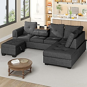 AWQM Modular Sectional Sofa with Ottoman, Fabric L-Shaped Couch with Chaise & Cup Holders, Living Room Furniture Sets Sectional Sofa Set, 6 Seat Corner Couch Sofa for Living Room, Apartment