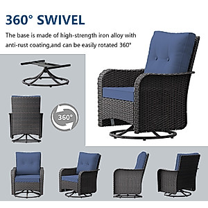 ASJMR 3 Pieces Patio Swivel Rocker Wicker Chairs-Outdoor Swivel Rocking Chairs with 1 Rattan Coffee Table 2 Thickened Cushions Outdoor Furniture Conversation Sets for Patio Porch Garden