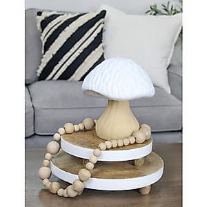 AuldHome Design Farmhouse Round Wooden Risers (Set of 2, White Trim), Rustic Decorative Risers for Display w/ Natural Mango Wood and Enamel Trim