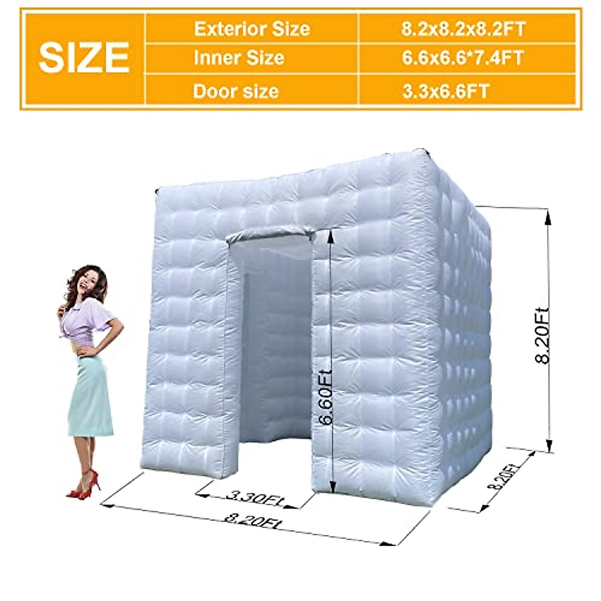 Inflatable Photo Booth Enclosure, 8.2 x 8.2ft Portable 16 Colors LED Dimmable Shooting Photobooth Tent Kit with 2 Doors and Inner Air Blower, Remote Controller, Carry Bag