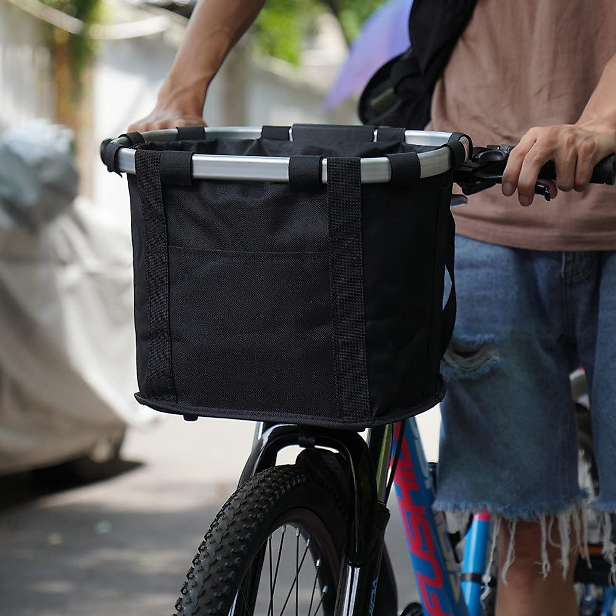 ZIMFANQI Bike Basket, Quick Release Bicycle Handlebar Front Basket, Removable Small Pet Cat Dog Carrier, Detachable Cycling Picnic Bag for Commuting Shopping Camping, Max.Bearing: 11lbs