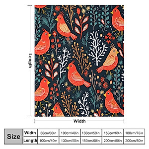 Blanket Red Christmas Birds Plush Throw Fleece Blanket Happy New Year Soft Cozy Microfiber Throw Blanket for Couch Sofa Bed for Adult Kid Birthday 40"x50" Ultra Soft Plush Cozy Xmas Prints