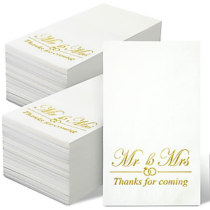 100 Pieces Wedding Napkins for Reception Disposable Bridal Shower Napkins Gold Foil Wedding Decorations for Wedding Shower Engagement Party Decorations Cocktail Beverage Dessert (Simple Styles)