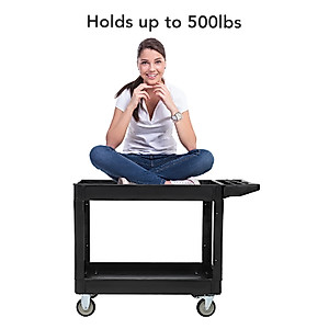 Service Cart 2-Shelf, Storage Handle, 500 lbs Capacity, for Warehouse/Garage/Cleaning/Manufacturing，45"X25" Gray