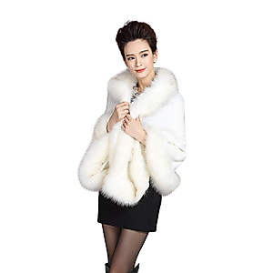 ELFJOY White Faux Fur Bridal Shawl Wrap for Wedding and Evening Dresses - Luxury Fur Cape