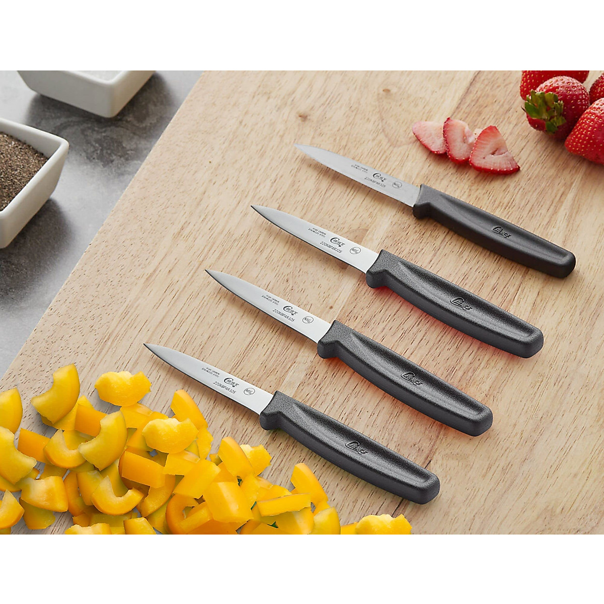 Paring Knives Set Of 4 Black Handle 3.25 inch Paring Dishwasher Safe Fruit Pairing Small Piece Choice Kitchen knive pack sharp professional pairing knive pack
