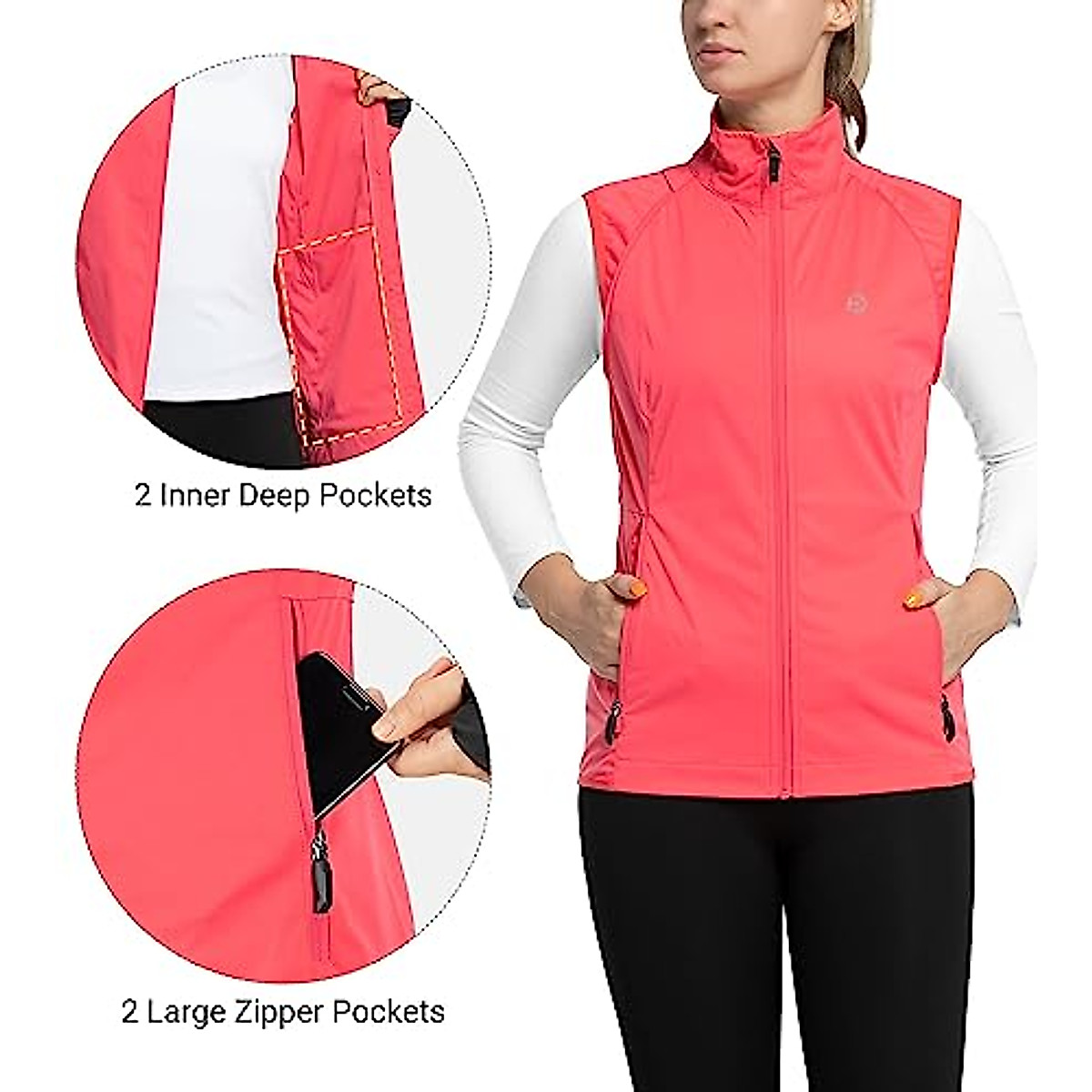 Outdoor Ventures Women's Full Zip Running Cycling Jacket Waterproof Windproof Reflective Removable Sleeves Athletic Vest