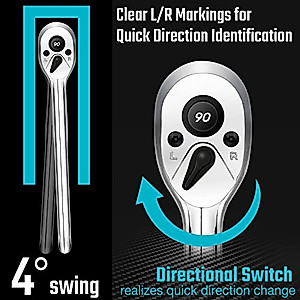 DURATECH 3-Piece Ratchet Set, 1/4", 3/8", 1/2" Drive, 90-Tooth, Quick-release, Contour Handle Designed for Better Grip, Alloy Steel, Organized in Plastic Tray