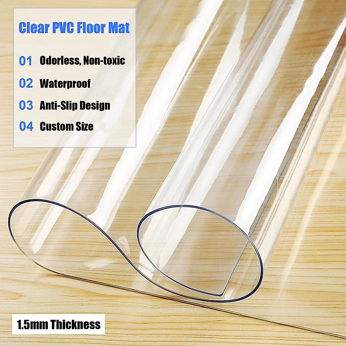 20 24 28 32 36 40 44 48 52 56 60 Inch Round Office Chair Mat, 1.5mm Thick, Heavy Duty Clear Vinyl Plastic Floor Runner/Protector for Low-Pile Carpet, Easy to Clean (Size : Diameter 90cm (36"))