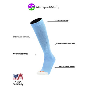 MadSportsStuff Pro Line Over the Calf Baseball Socks (Columbia Blue, Small)