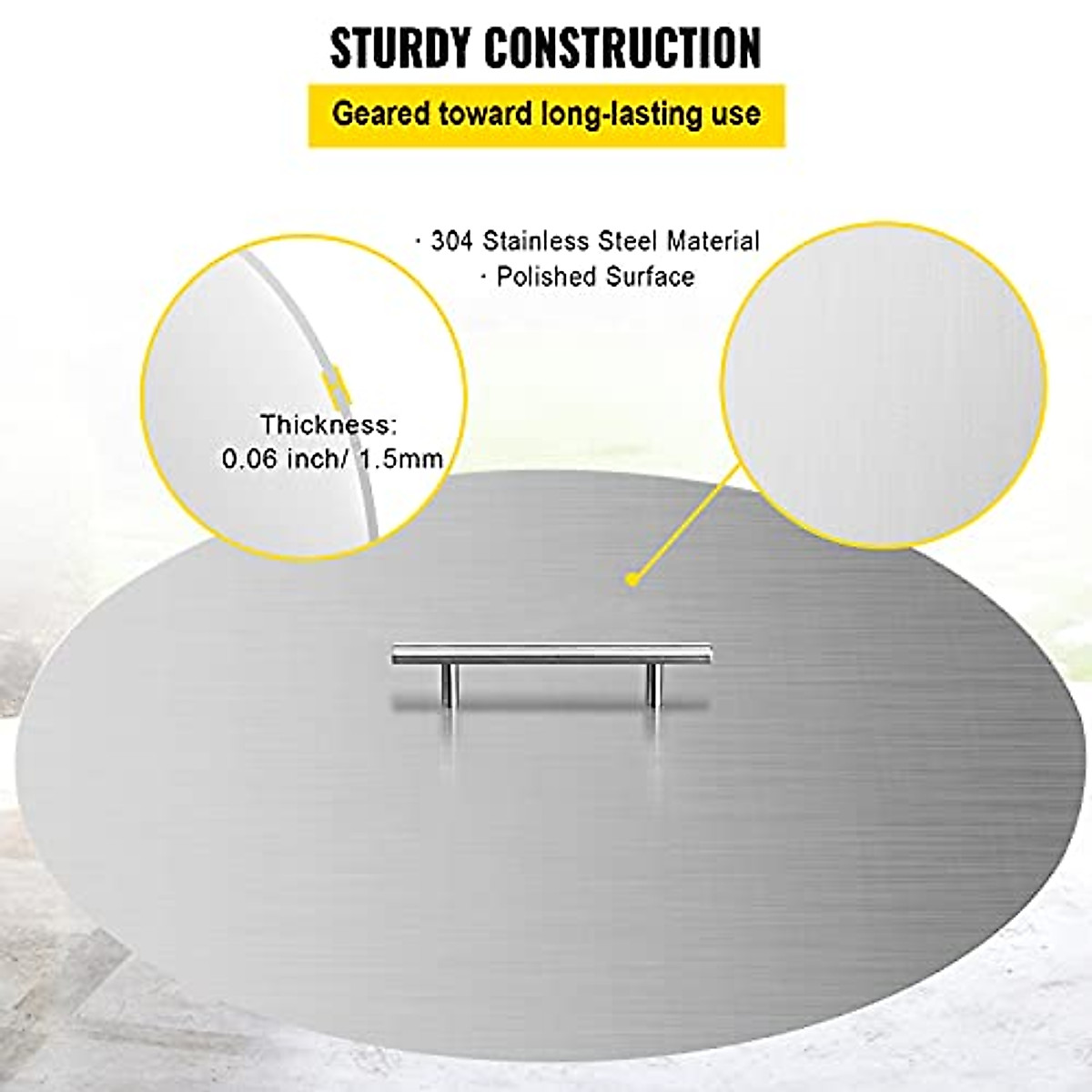 VBENLEM Fire Pit Lid Round 20 Inch Fire Pit Ring Lid 1.5 mm Thick 304 Stainless Steel Fire Pit Burner Cover for Round Patio Fire Pit
