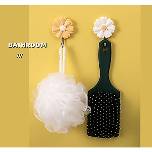 Adhesive Wall Hooks 4 Pcs Utility Hook Heavy Duty White Yellow Flower Wall Hangers for Robe Towel Keys Bags Decorative Sticky Hook for Backpack Hat Scarf Belt Storage Hooks for Kitchen Bathroom Porch