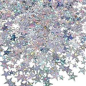 HESTYA 60 g Star Confetti Glitter Star Table Confetti Metallic Foil Stars for Party Wedding Festival Decorations (Glitter Silver, 10mm and 6mm)