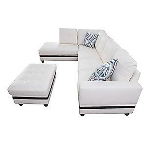NOTOP 3-Piece Faux Leather L-Shaped Sectional Sofas, Button Tufted Upholstered Couch Set with Left Chaise Longue and Storage Ottoman, for Living Room, Home, Office, White Black