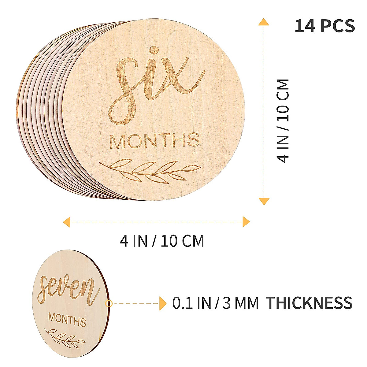 TOYANDONA 14pcs Wooden Baby Monthly Milestone Cards, Double Sided Baby Milestone Discs for Photo Props Baby Shower