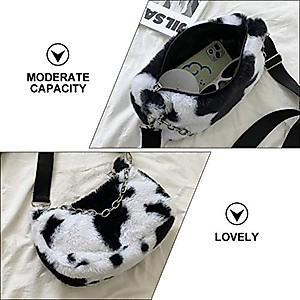 ABOOFAN Plush Shoulder Bag Milk Cow Print Winter Handbags with Chain Casual Shoulder Bag Hobo Handbags Work Tote Big Capacity Handbag for Girl Shopping School Outdoor