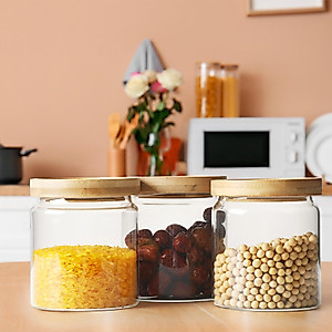Yaomiao 9 Pcs Airtight Glass Jars with Bamboo Lids 16 oz Food Storage Jars Clear Kitchen Containers Borosilicate Glass Canisters for Coffee Beans Sugar Candy, and More
