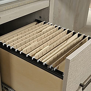 Sauder Pacific View L-Desk, L: 58.47" x W: 58.43" x H: 29.92", Chalked Chestnut Finish