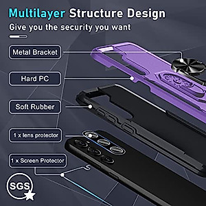 Janmitta Samsung Galaxy S23 Case with Screen Protector+Camera Lens Protector,Heavy Duty Shockproof Full Body Phone Cover Built in Rotatable Magnetic Ring Holder Kickstand,2023 Lavender