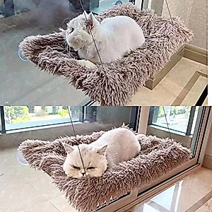 HlinZoom Cat Window Hammock, Cat Window Perch with Fluffy Blanket, Easy to Assemble Cats Window Resting Seat for Sunbathe Indoor