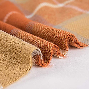 G Lake Orange Plaid Blanket Throw Acrylic Soft Reversible Dyed Fringed Bed Blanket Gift for Christmas Decorations 50" W x 67" L-Pumpkin Orange