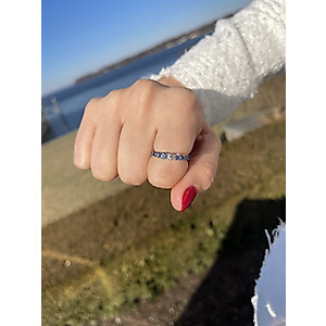 LE VIAN 1 Carat White and Blue Sapphire Classic Stackable Band Ring for Women in 14k White Gold Promise Anniversary Ring Size 7