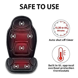 Snailax Massage Seat Cushion - Back Massager with Heat, 6 Vibration Massage Nodes & 2 Heat Levels, Massage Chair Pad for Home Office Chair