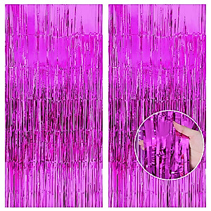 2 Pack 3.2ft x 8.2ft Foil Fringe Curtain Backdrop Metallic Tinsel Foil Fringe Curtains Party Decorations Rose Red Tinsel Streamer Backdrop Photo Booth Props for Graduation Baby Shower Wedding