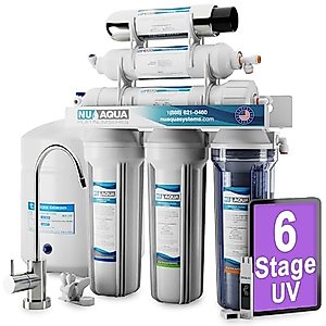 NU Aqua 6-Stage UV Under Sink Reverse Osmosis Water Filter System - 100 GPD RO Filtration & UV - Faucet & Tank - PPM Meter - 100GPD Undersink - Home Kitchen Pure Agua Drinking Water Purifier
