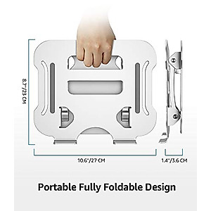 【2022 New】Laptop Stand for Desk, FRIEET Aluminum Ergonomic Laptop Riser with Heat Vent, Adjustable Height Foldable Computer Stand Holder Compatible with 10''-18" MacBook Air/Pro,Lenovo Dell HP, Silver