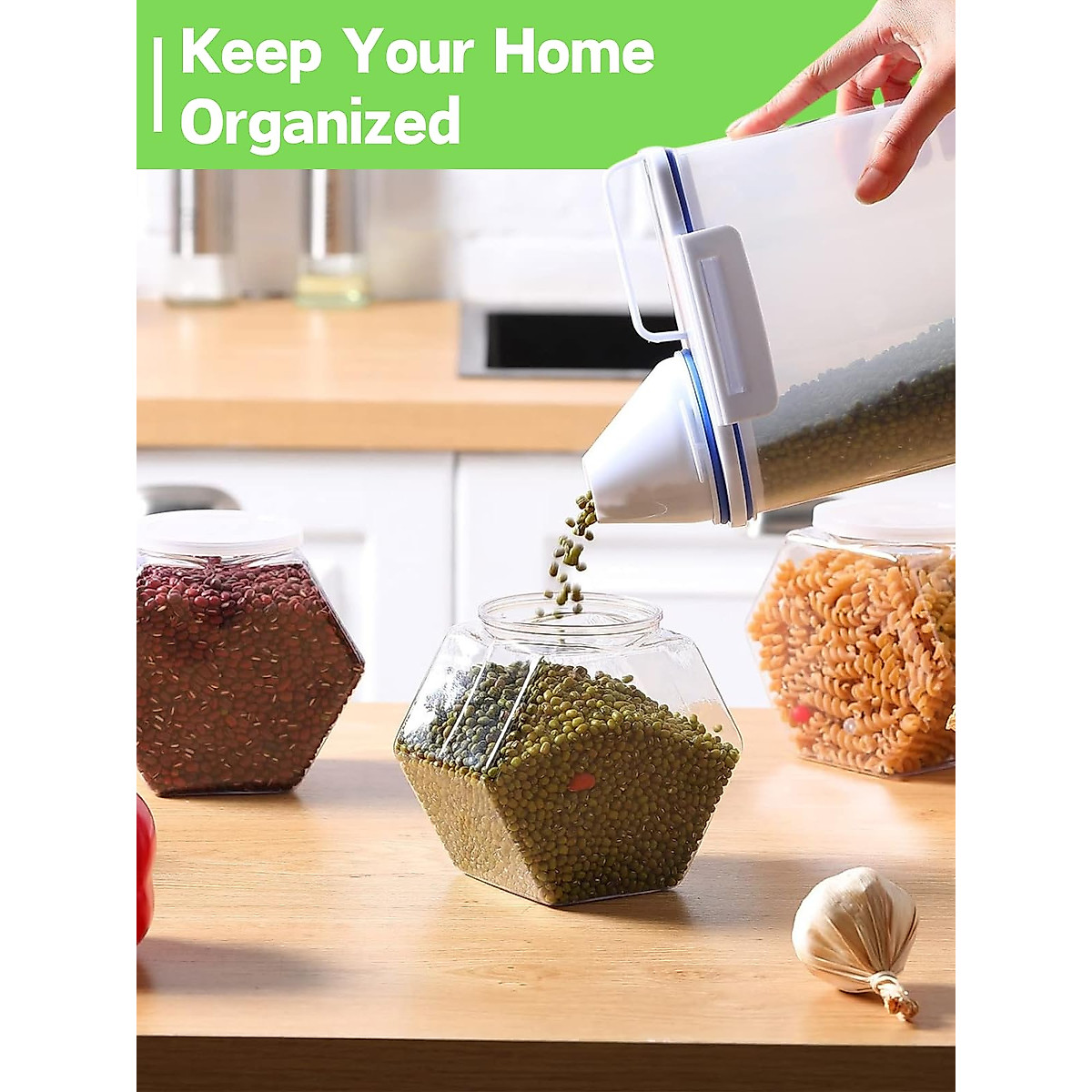 Glazeal 4pcs Large Candy Jar with Spoons, 72 OZ Hexagon Candy Jar Plastic Clear Cookie Jar with Lid for Candy Buffet, Kitchen Storage Containers Set