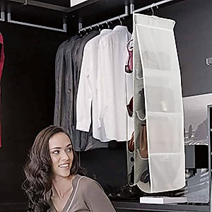 Hanging Purse Organizer - 8 Pockets Closet Mesh Handbag Organizers for Handbag Bag - Foldable Collection Storage Holder Space Saving Organizers, Great for Wardrobe Closet Bedroom (Grey, 43"L x 14"W)