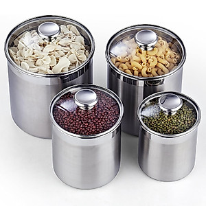 Cooks Standard Stainless Steel airtight Glass lid 4-Piece Food Jar Storage Canister Set for Tea Cofee Sugar Flour Baking Pantry Kitchen Counter