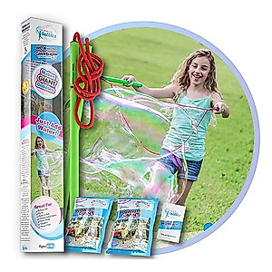 WOWMAZING Giant Bubble Wands Kit: (4-Piece Set) | Incl. Wand, Big Bubble Concentrate and Tips & Trick Booklet | Outdoor Toy for Kids, Boys, Girls | Bubbles Made in The USA